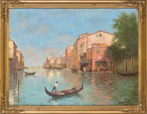 G. Rosselli (ITALIAN, 20TH CENTURY) , Gondolas on the Grand Canal ...