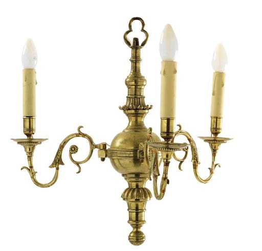 A brass three light chandelier , IN THE GEORGE III STYLE, EARLY 20TH ...
