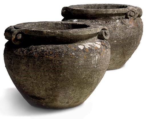 A PAIR OF LARGE COTSWOLD STONE SCROLL POTS , CIRCA 1900 | Christie's