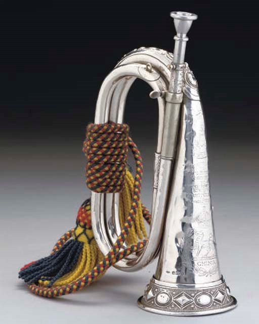 MILITARY INTEREST:- A POST WAR REGIMENTAL SILVER BUGLE TO THE ROYAL ...