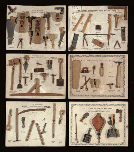 An interesting and unusual group of English wood and metal miniature ...