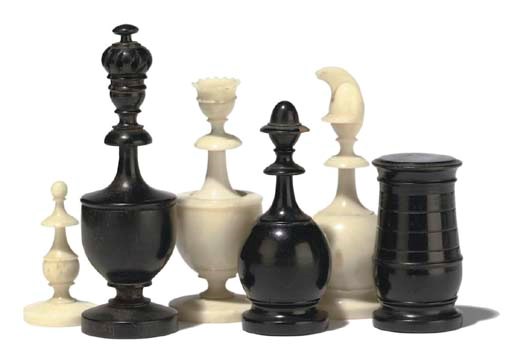 A FRENCH EBONIZED AND BONE RÉGENCE PATTERN CHESS SET , 19TH CENTURY ...