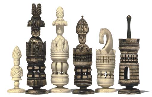 A FRENCH EBONIZED AND BONE RÉGENCE PATTERN CHESS SET , 19TH CENTURY ...