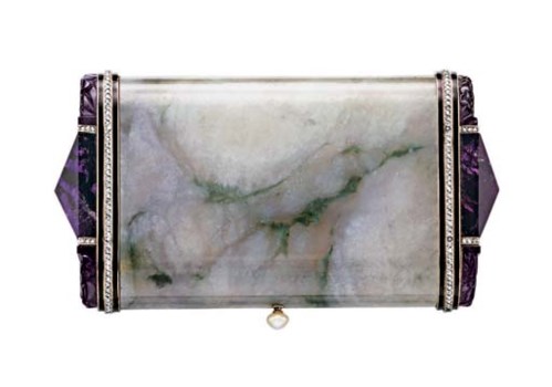 AN ART DECO JADE, AMETHYST AND DIAMOND VANITY CASE, BY VAN CLEEF ...