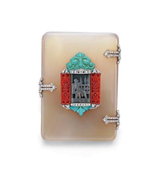 **AN ART DECO AGATE, TURQUOISE AND DIAMOND CASE | Christie's