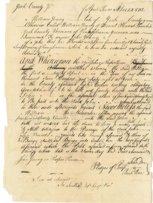 SMITH, James, (1719-1806), Signer (Pennsylvania). Autograph endorsement ...