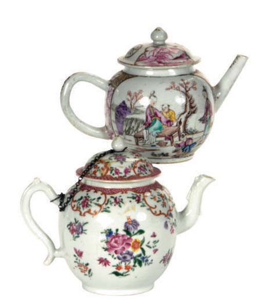 Two Chinese Export Famille Rose Teapots And Covers