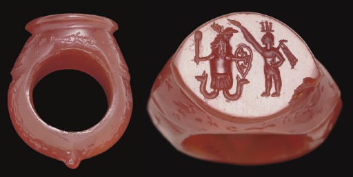 A ROMAN CARNELIAN "MAGIC" FINGER RING , CIRCA 4TH-5TH CENTURY A.D ...