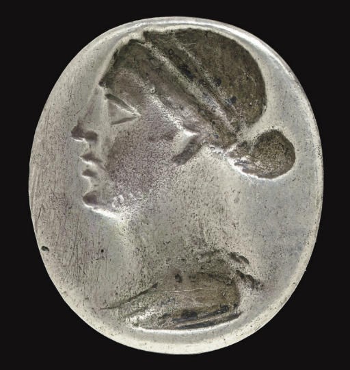 A GREEK SILVER FINGER RING WITH A PORTRAIT HEAD OF A QUEEN , LATE ...