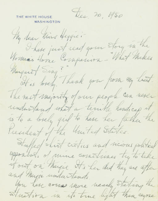 TRUMAN, Harry S. (1884-1972), President. Autograph letter signed ...