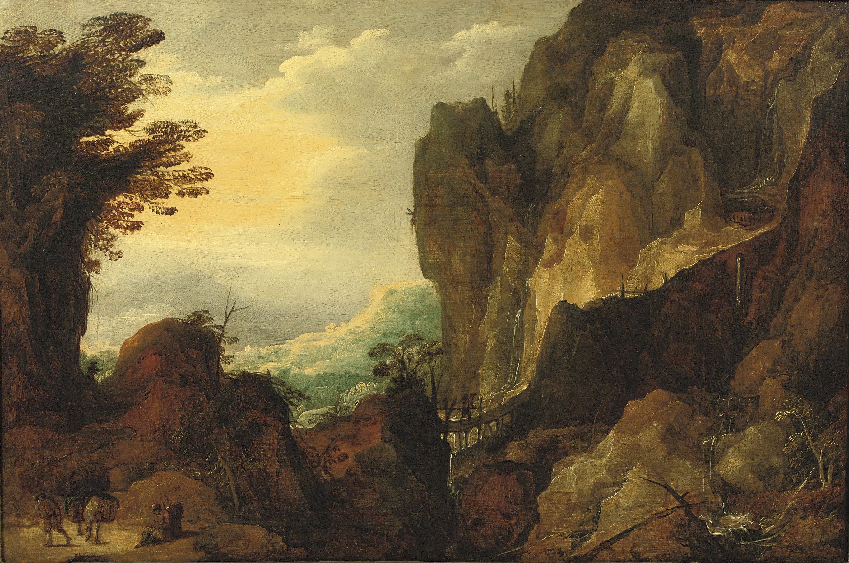 Joos de Momper II (Antwerp 1564-1635) , A rocky landscape with ...