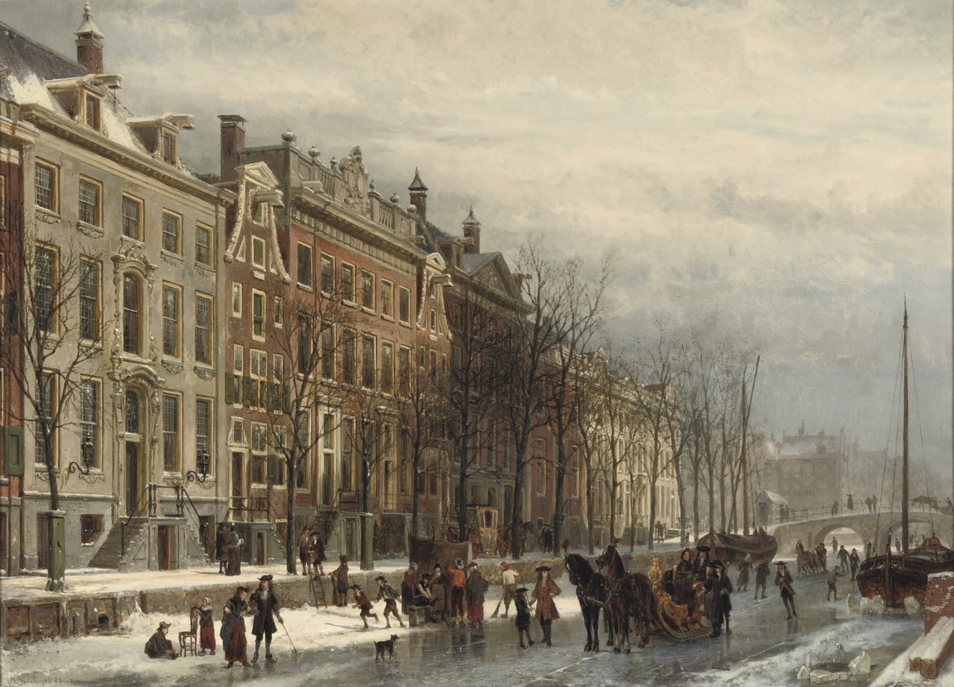 Cornelis Springer (Dutch, 1817-1891) , Gezicht op de Heerengracht bij ...