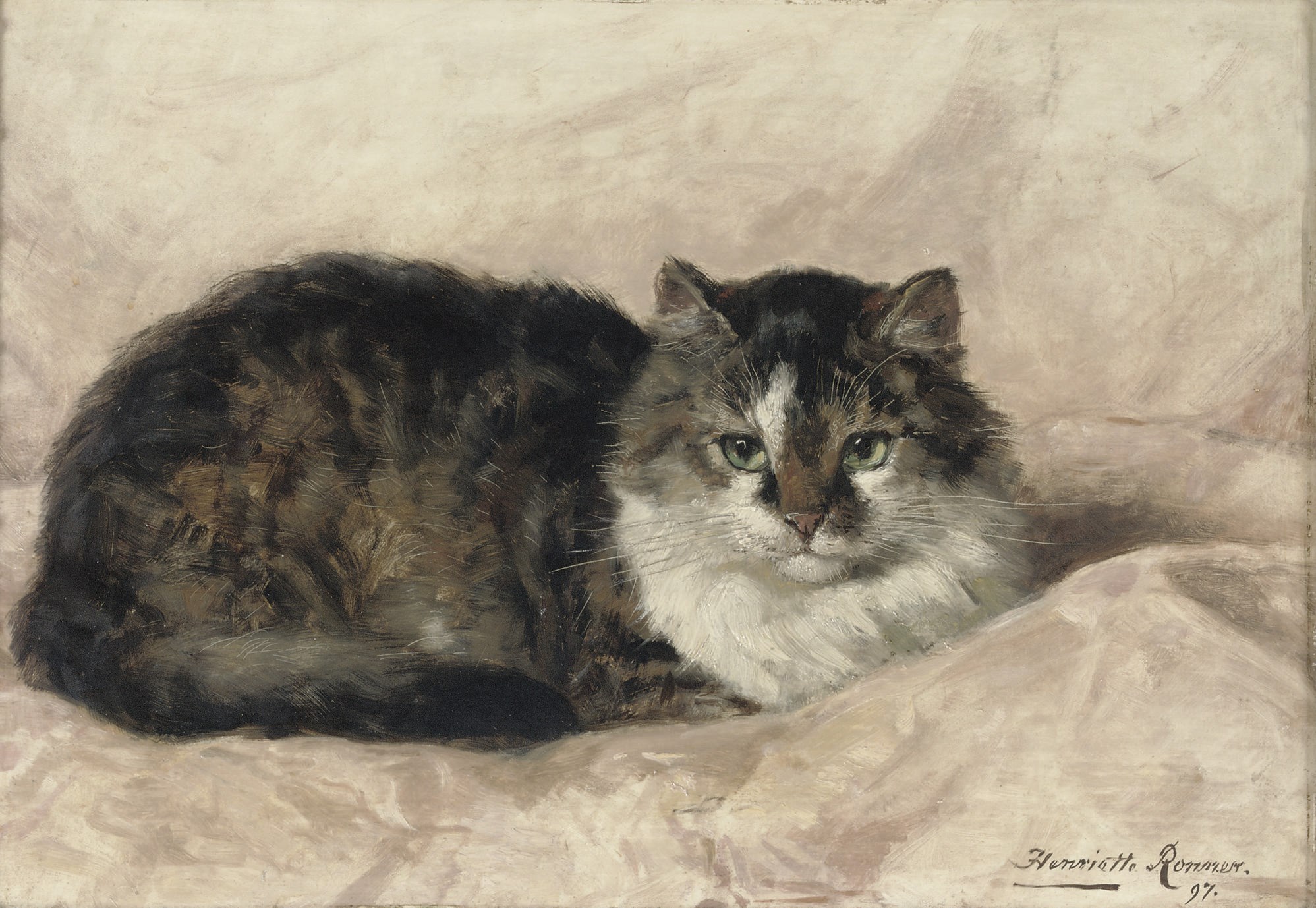 Henriette Ronner (Dutch, 1821-1909) , On a pink pillow | Christie's