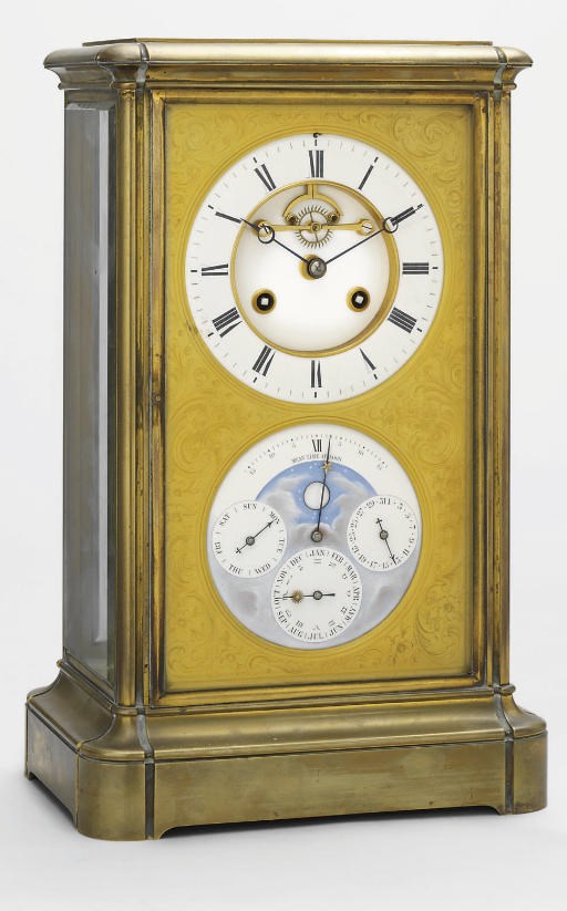 A French large gilt-brass striking eight day four-glass mantel clock ...