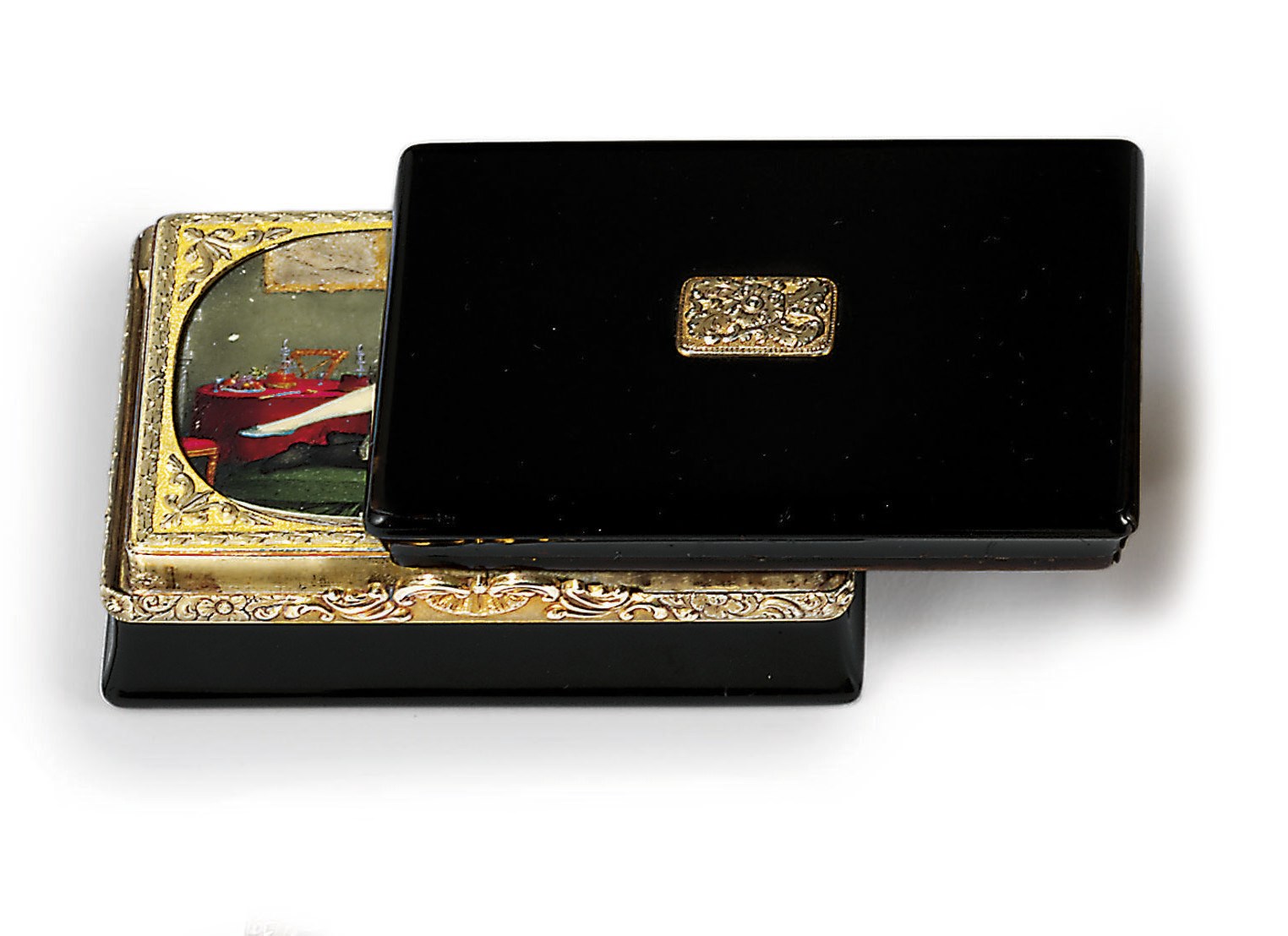 A REGENCY GOLD-MOUNTED TORTOISESHELL EROTIC SNUFF-BOX , IN THE MANNER ...