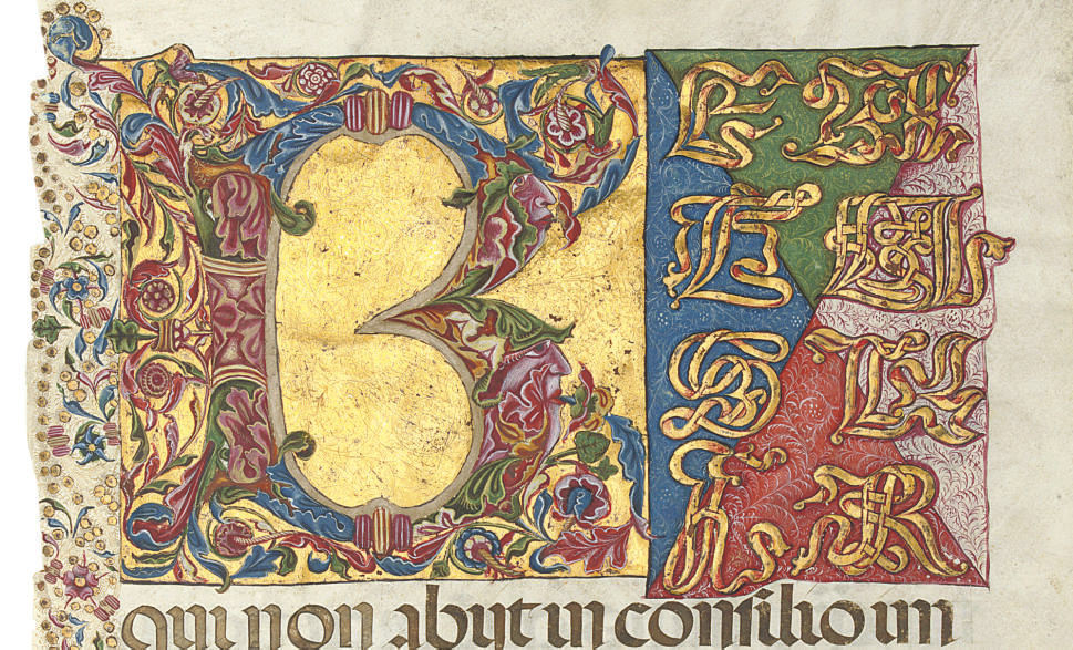ILLUMINATED INITIAL 'B' on a leaf from a choirbook, ILLUMINATED ...