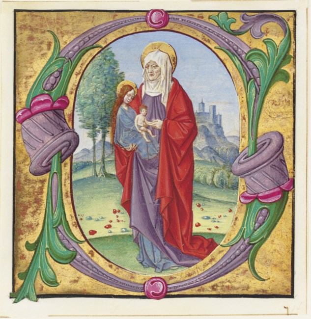 ST ANNE WITH THE VIRGIN AND CHILD, in an initial S, cutting from an ...