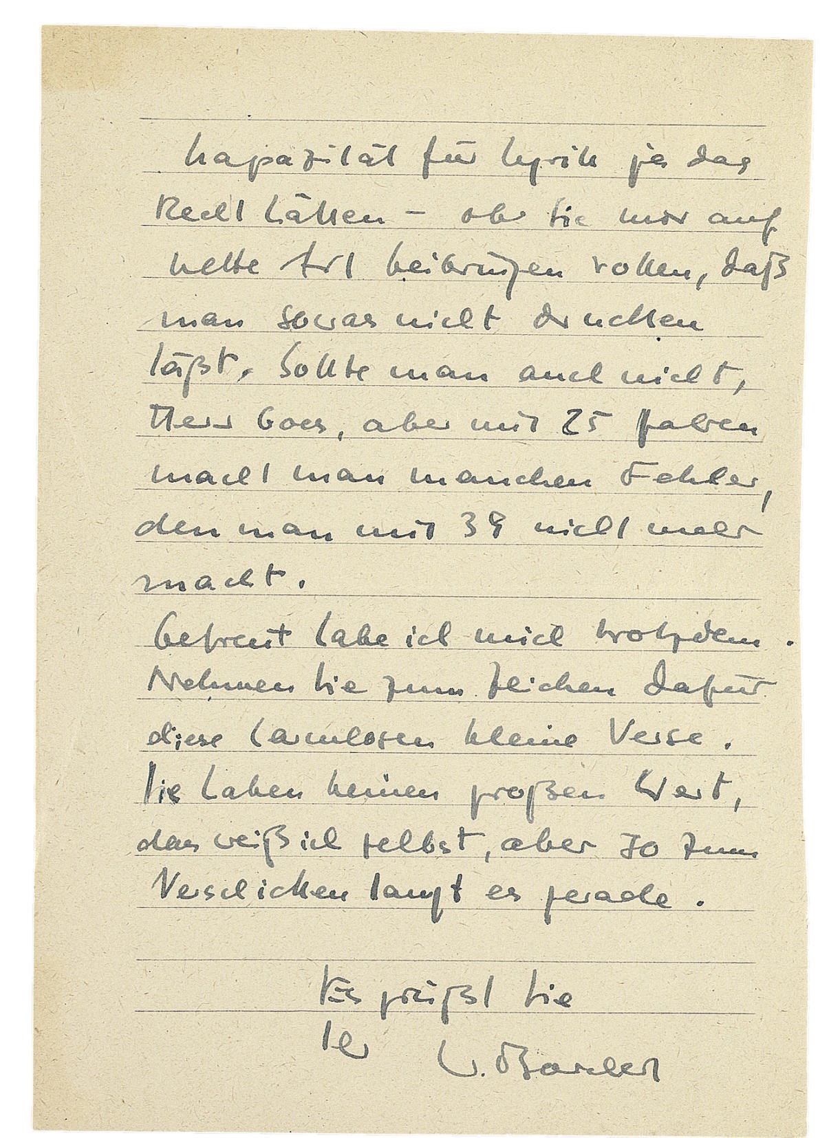 BORCHERT, Wolfgang (1921-1947). Autograph letter signed ('W. Borchert ...