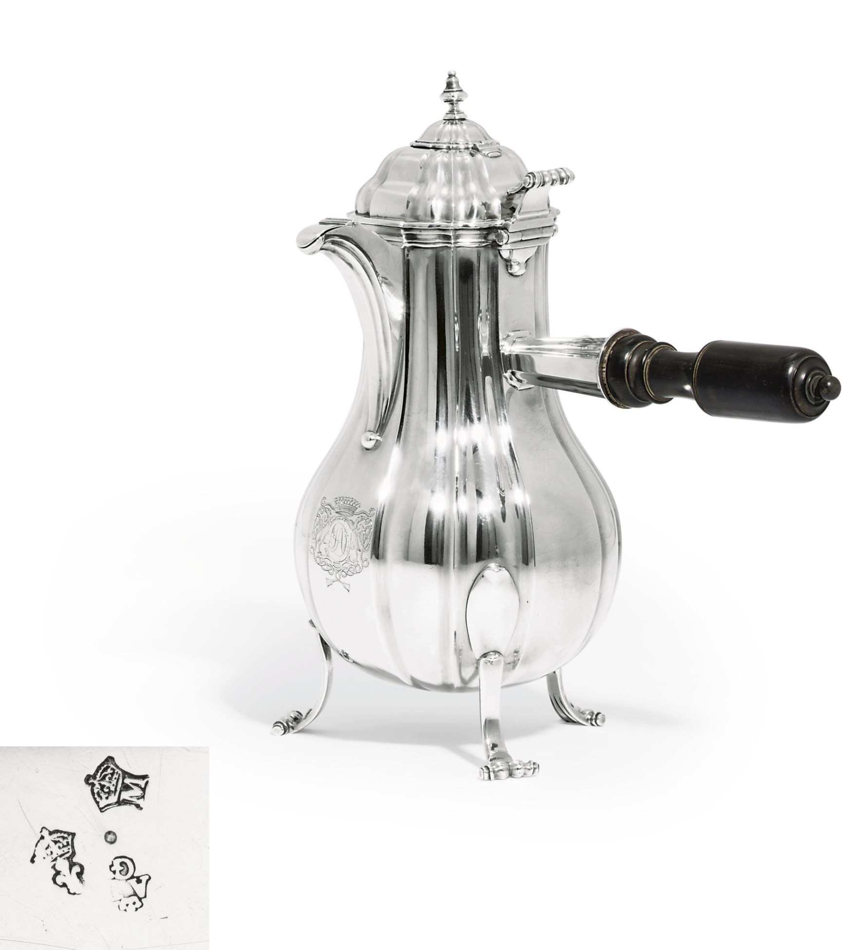 A LOUIS XV SILVER CHOCOLATE-POT , MARK OF ANTOINE-JOSEPH GELLEZ, LILLE ...