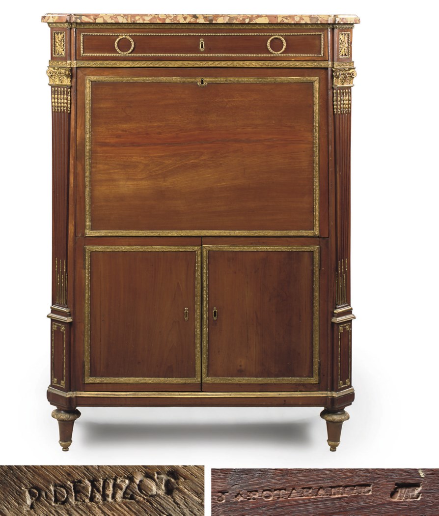 A LOUIS XVI ORMOLU-MOUNTED MAHOGANY SECRETAIRE A ABATTANT , BY PIERRE ...