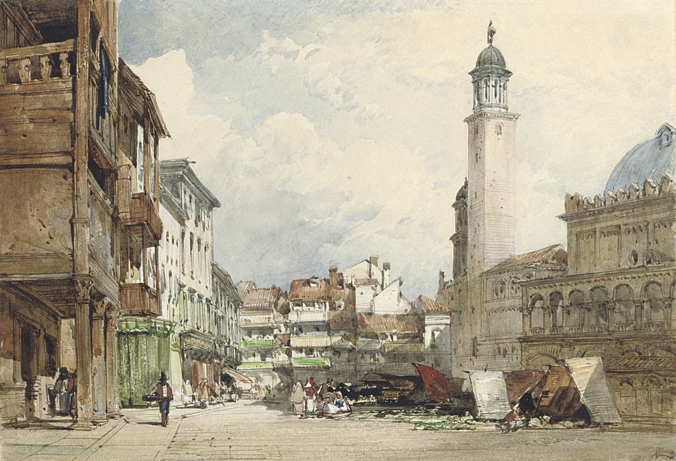 William Callow, R.W.S. (1812-1908) , The market square and Palazzo ...