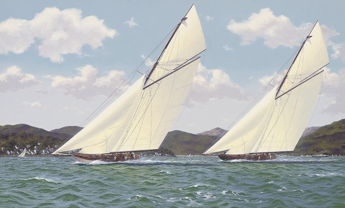 Richard M. Firth (b.1971) , Vigilant and Britannia racing off Hunter's ...