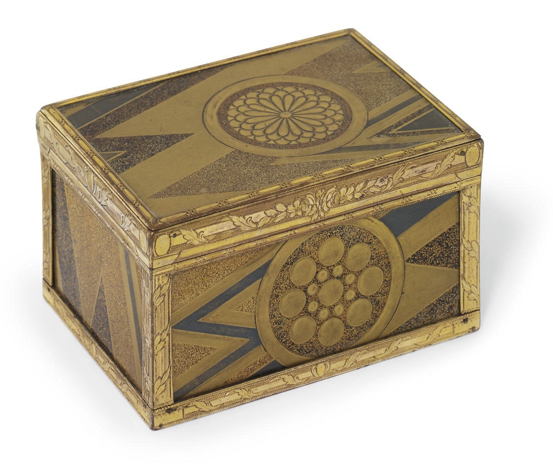 A LOUIS XVI GILT-METAL MOUNTED JAPANESE LACQUER SNUFF-BOX , APPARENTLY ...
