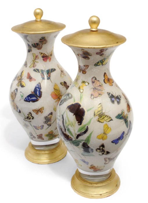 A PAIR OF GLASS DECALCOMANIA VASES , LATE 20TH CENTURY | Christie's