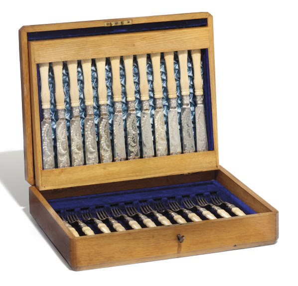 A SET OF TWELVE VICTORIAN SILVER FISH KNIVES AND FORKS , MARK OF ...