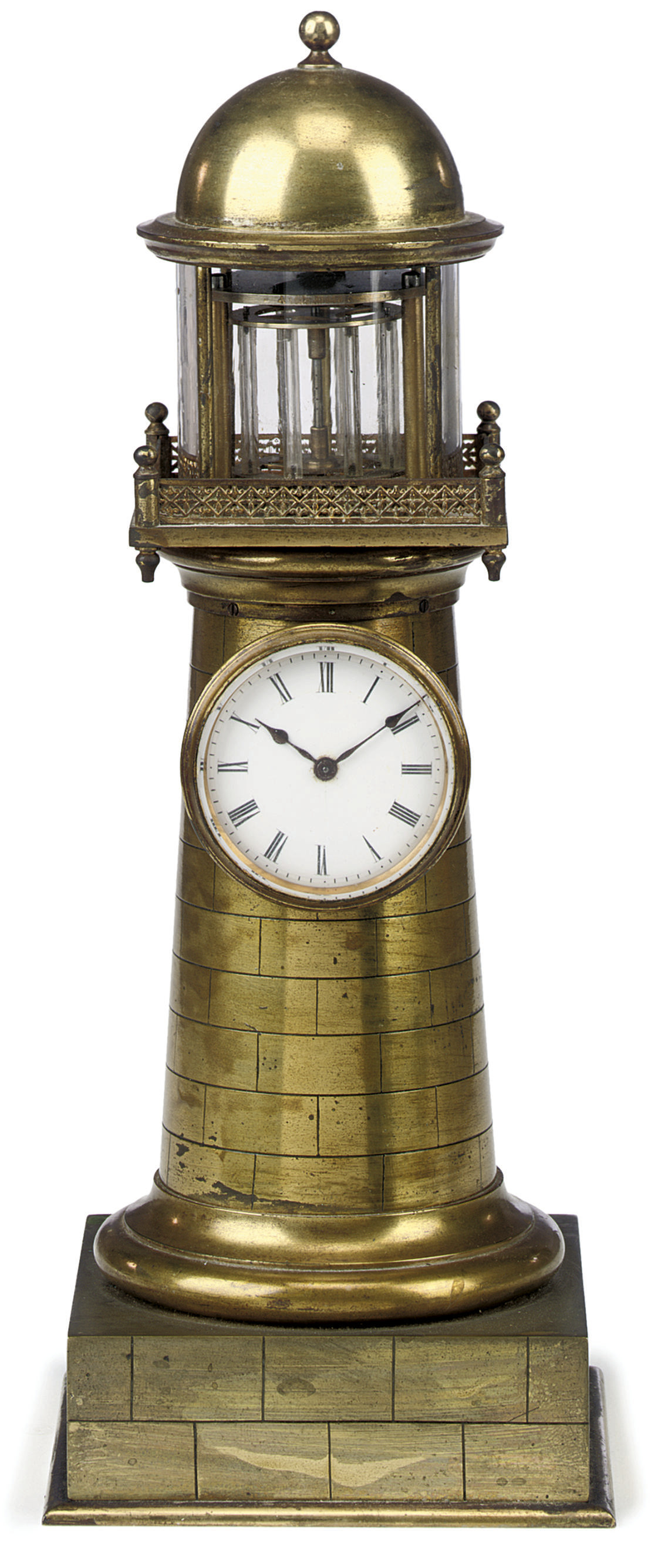 A French miniature brass automaton lighthouse timepiece