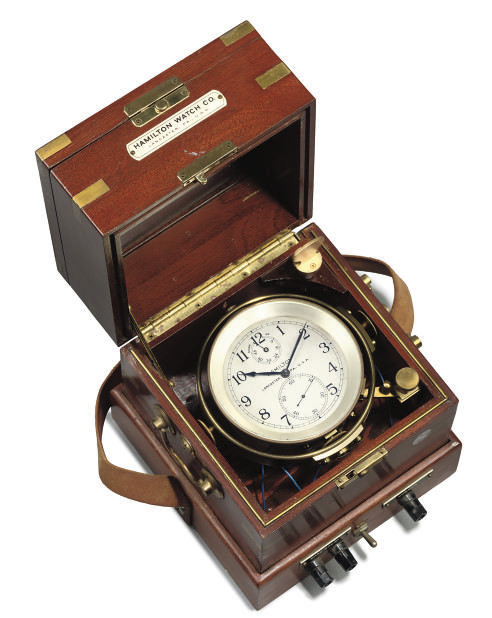 An American Hamilton Model 21 two-day marine chronometer with electric ...