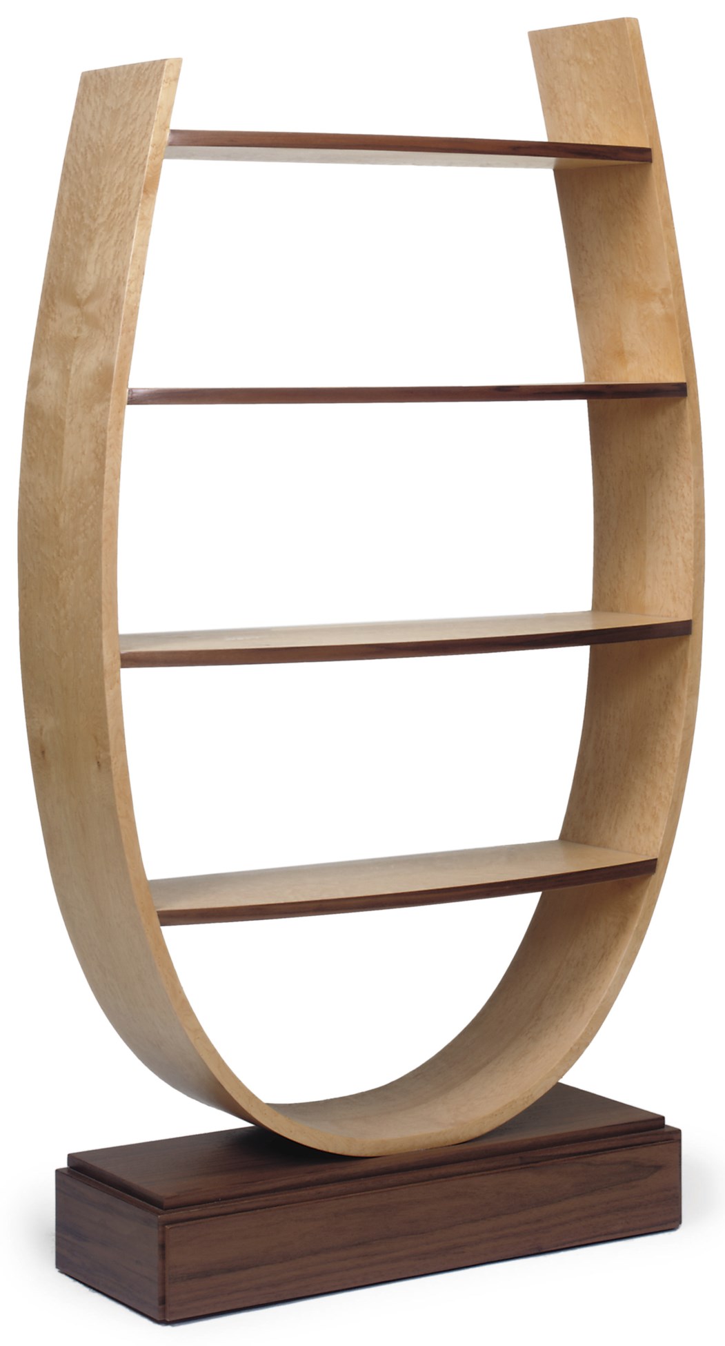 A BIRDS EYE MAPLE AND WALNUT OPEN BOOKCASE , PROBABLY BY DAVID LINDSAY ...