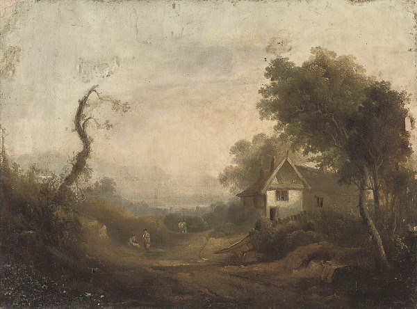 Circle of John Rathbone (Cheshire c. 1750-1807 London) , A wooded river ...