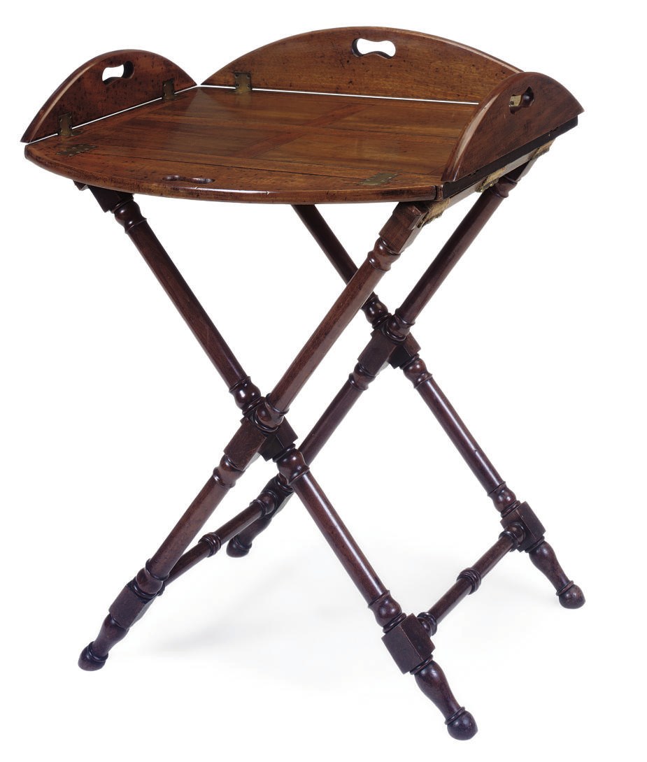 AN EARLY VICTORIAN BUTLER'S TRAY ON STAND