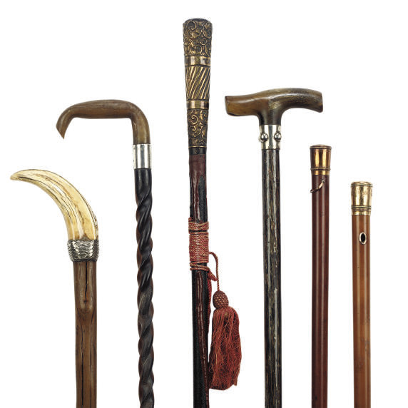 A COLLECTION OF SIX SILVER MOUNTED ENGLISH WALKING STICKS