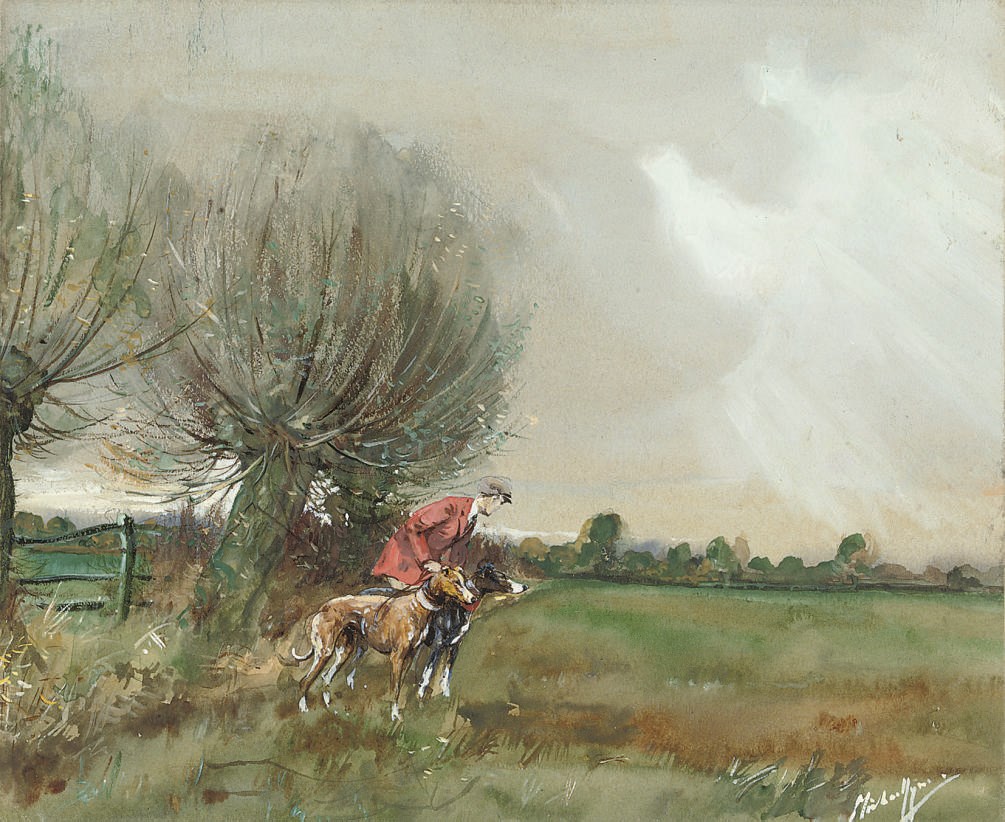 Michael Lyne (1912-1989) , Coursing: Holding the dogs (illustrated ...