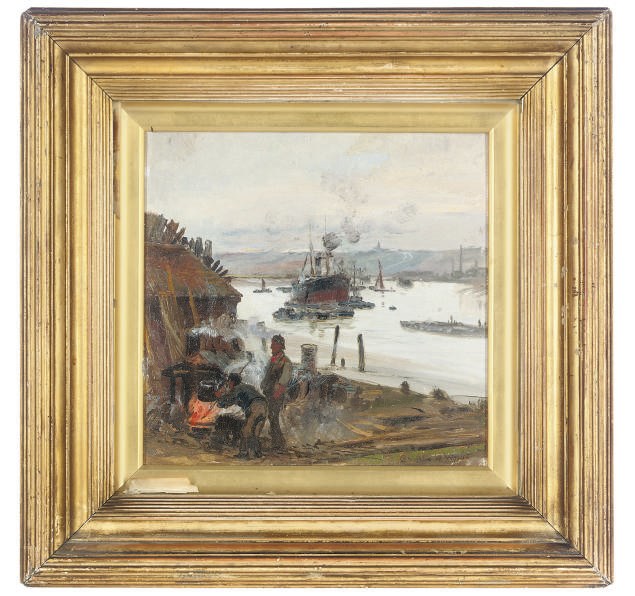 Charles William Wyllie, R.O.I. (1853-1923) , Cooking in the dockyard ...