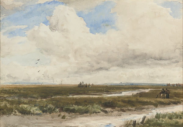 Thomas Collier, R.I. (1840-1891) , Figures with a cart in a landscape ...