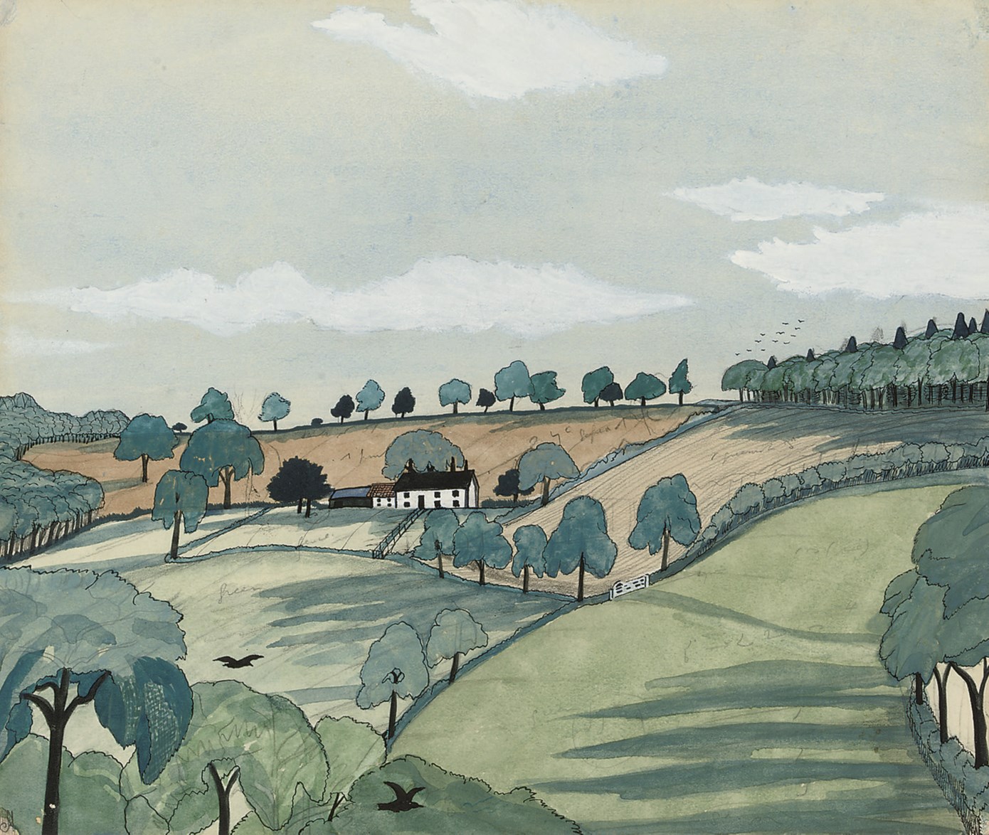 John Nash, R.A. (1893-1977) , Farm on a Hillside | Christie's