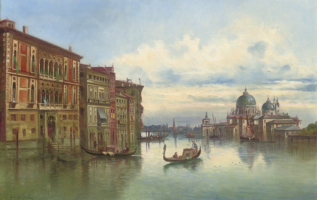 Karl Kaufmann (German, 1843-1901) , On the Grand Canal before Santa ...