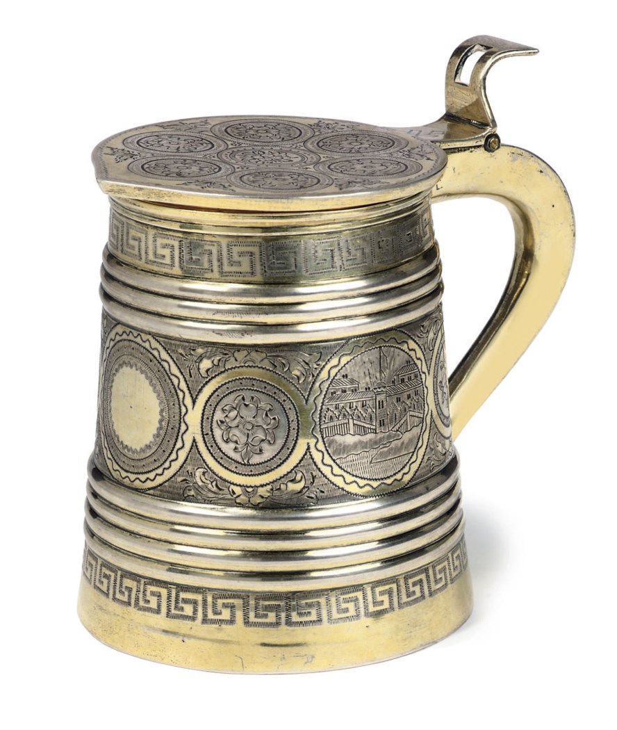 A RUSSIAN PARCEL-GILT SILVER TANKARD , MAKER'S MARK MD (CYRILLIC ...