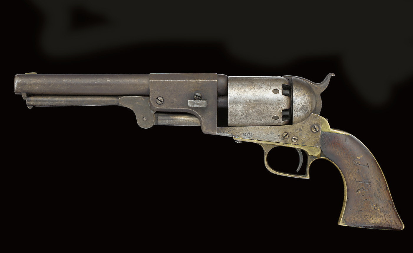 A .44 CALIBRE COLT FIRST MODEL DRAGOON PERCUSSION REVOLVER , NO. 6177 ...