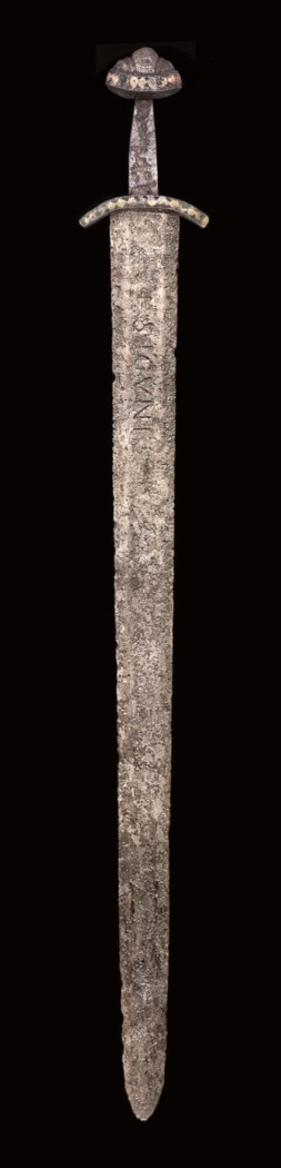A RARE ANGLO-SAXON SWORD OF VIKING TYPE, THE HILT INLAID WITH TWO ...