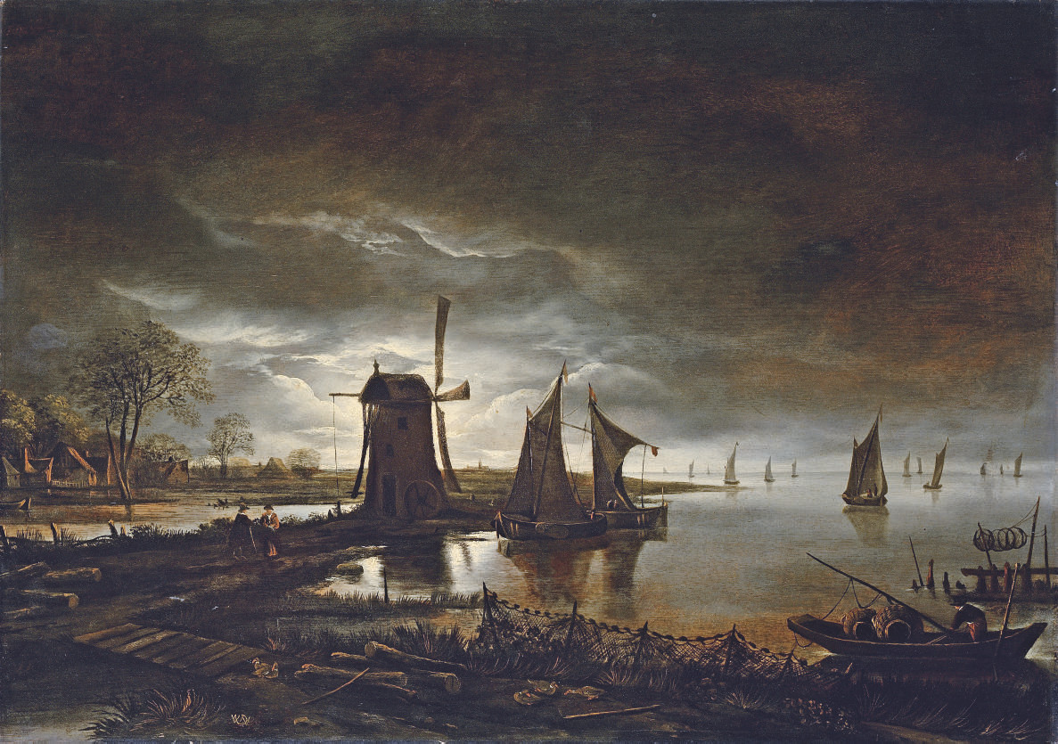 Circle of Aert van der Neer (Amsterdam c. 1603-1677) , A moonlit river ...