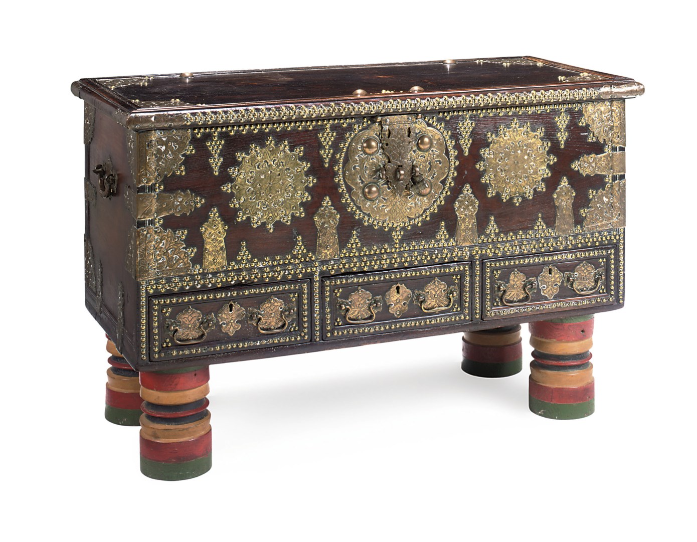 A SHIRAZ BRASS-MOUNTED TEAK ARAB CHEST , PROBABLY GUJARAT, LATE 19TH ...