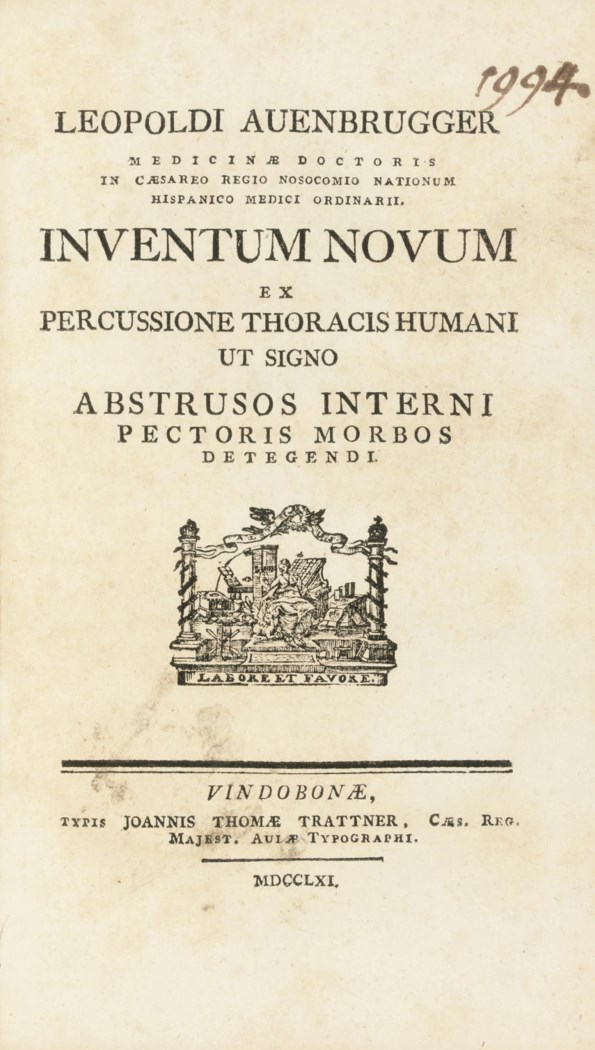AUENBRUGGER, Leopold (1722-1809). Inventum novum ex percussione ...