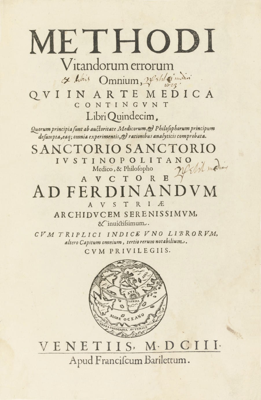 SANTORIO, Santorio (1561-1636). Methodi vitandorum errorum omnium, qui ...