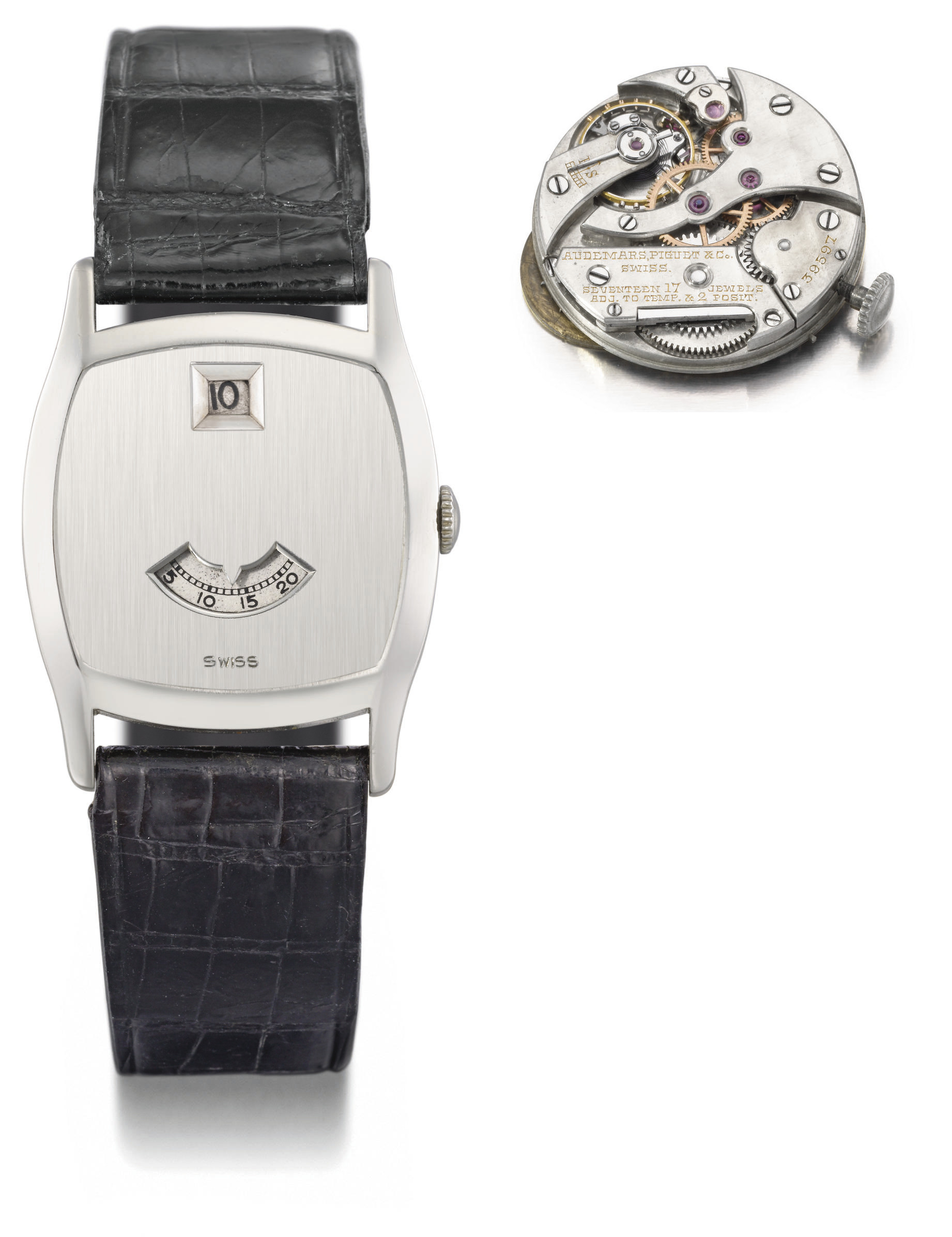 Audemars Piguet. A very fine and rare 18K white gold cushion-shaped ...