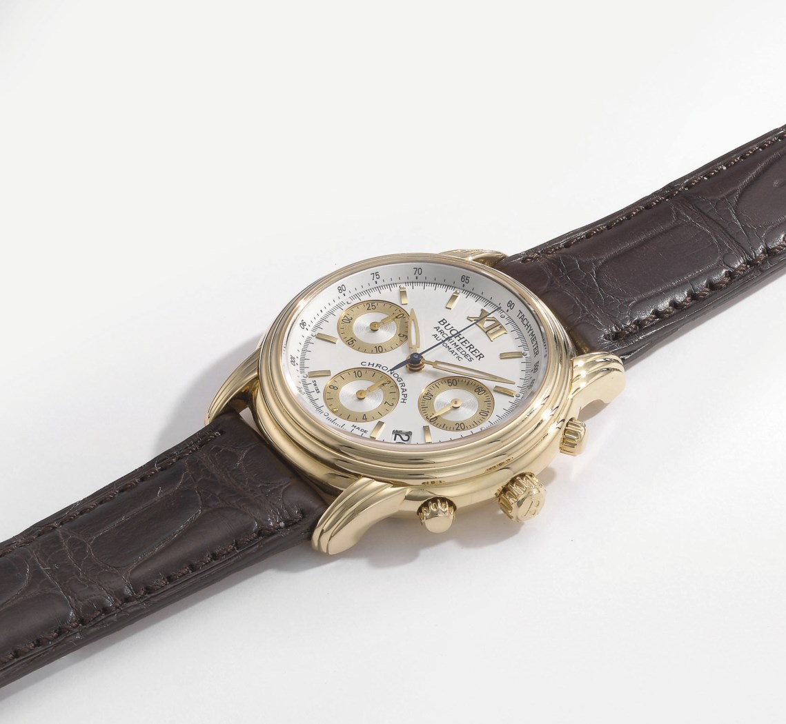 Bucherer. An 18K gold self-winding chronograph wristwatch with date ...