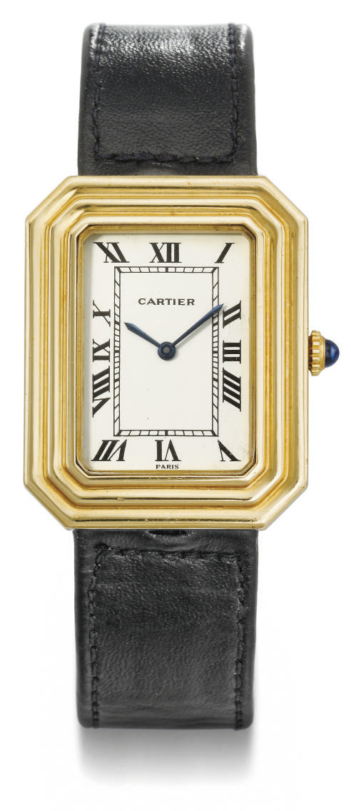 Cartier. An 18K gold rectangular-shaped wristwatch